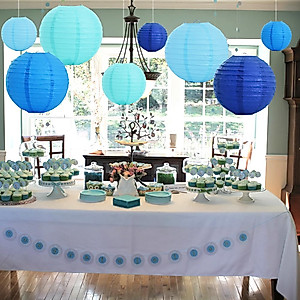 BEISHIDA 16 Pcs Blue White Round Paper Lanterns Decorative Hanging Asia Chinese Japanese Paper Lanterns Lamp for Birthday Wedding Baby Bridal Shower Home Decor Party Decoration