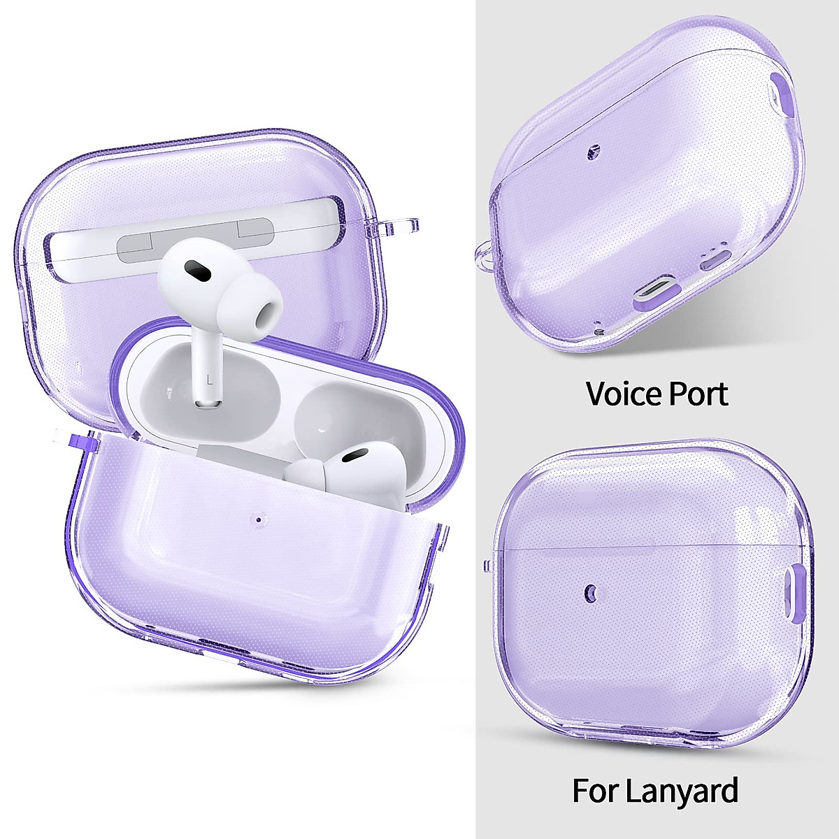 AIRSPO Airpods Pro 2nd Generation Case Cover, Clear Soft TPU Protective Cover Compatible with Apple AirPods Pro 2 Wireless Charging Case with Keychain and Lanyard (Clear Purpl)