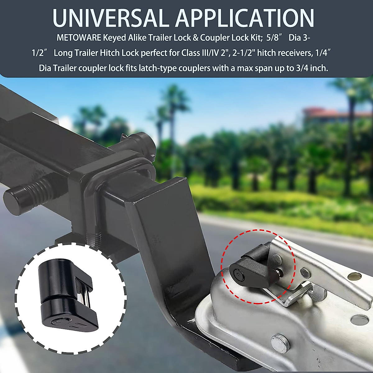 Trailer Hitch Coupler Lock, 1/4 "Diameter, 3/4" Span, Small Copper-plated Ball Cover Trailer Lock for Car, Tug, RV, Trucks (Black)