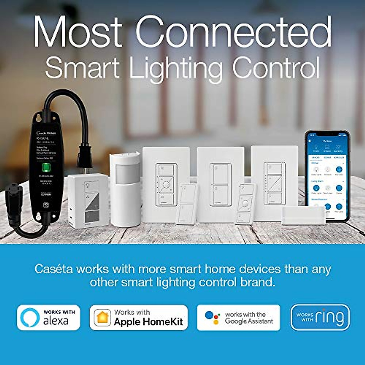 Lutron Caseta Smart Start Kit for Lamps, Plug-In Lamp Dimmer with Smart Bridge and Pico remote, Compatible with Alexa, Apple HomeKit, and the Google Assistant | P-BDG-PKG1P | White