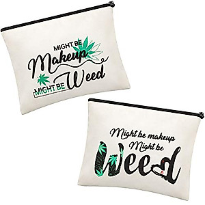 Weewooday 2 Pcs Leaf Makeup Bags Funny Might Be Makeup Might Be Weed Bag Cosmetic Zipper Purse Weed Gifts for Women Vacation Travel