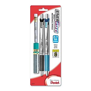 Pentel EnerGize Automatic Pencil with Lead and Erasers, 0.7mm, Assorted, 2 Pack (PL77LEBP2)