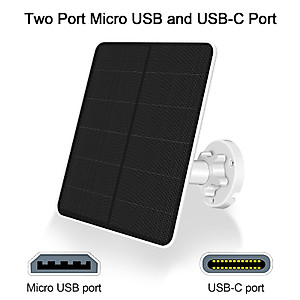 Solar Panel for Security Camera,7W Camera Solar Panel with Micro USB & USB-C Port,IP65 Waterproof Security Camera Solar Panel for DC 5V Rechargeable Battery Camera,9.8Ft Charging Cable(1 Pack)