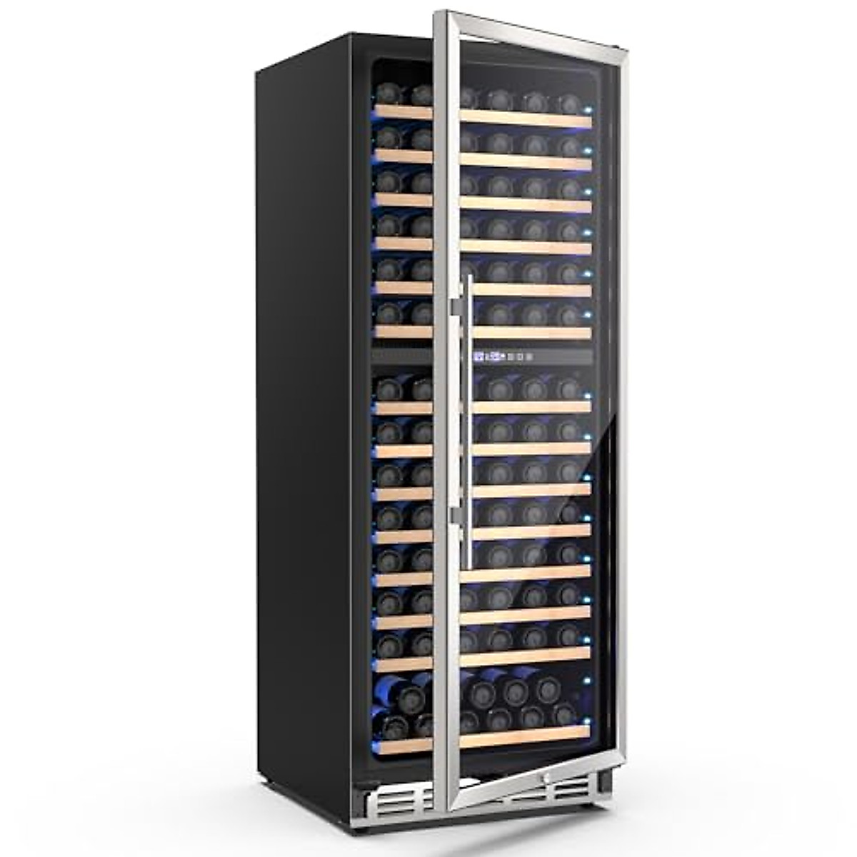 Ecojoy Wine Fridge Dual Zone, 154 Bottles 24inch Wine Fridge Freestanding, Wine Fridge Cabinet for Bar Home Wine Enthusiast, Intelligent Temperature Memory, Quiet