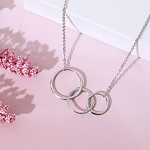 ALoveSoul Mother 2 Children Necklace - Sterling Silver Three 3 Interlocking Infinity Circles Necklace Birthday Gift for Mom