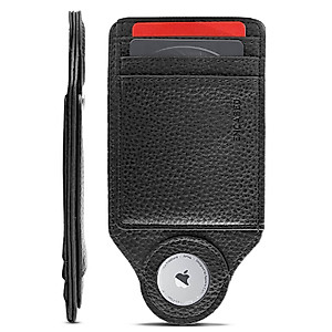 Encased Worlds Slimmest Airtag Wallet for Men, Ultra-thin Super Slim Profile (Deep Grain) PU Leather Card Holder Compatible with Apple AirTag, Black
