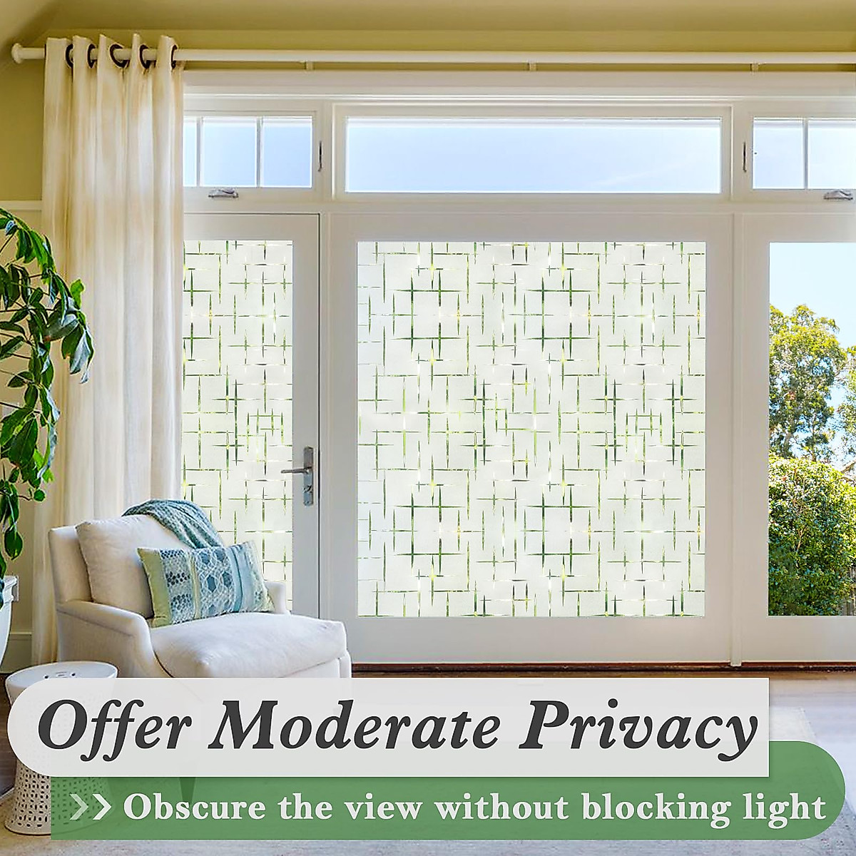 rabbitgoo Window Privacy Film Frosted Glass Window Film, Decorative Privacy Cling, UV Blocking Staic Cling Bathroom Glass Frosting Sticker, Non-Adhesive Front Door Cover, Cross Pattern, 11.8" x 78.7"