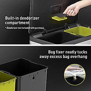 EKO EcoCasa II 36L+24L Dual Trash Can with Recycle Bin, Stainless Steel Garbage Can with Lid, Deodorizer Compartment, Odor-Proof and Fingerprint Resistant