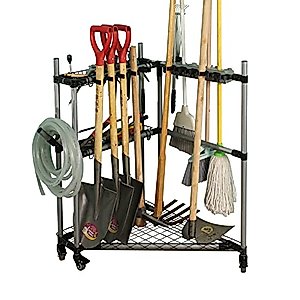 QTJH Garden Tool Organizer with Wheels Rolling Corner Tool Storage Rack for Garden Tool Tower Broom Holder