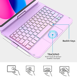 Touchpad Keyboard Case for iPad 10th Generation 10.9 inch(Light Purple) Bundle with Stylus Pen for iPad Compatible with 2018-2022…