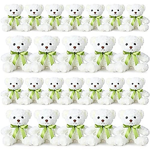 Hungdao 24 Pcs Bear Bulk Plush Stuffed Animals 10 Inch Cute Soft Stuffed Bear with Green Bow for Baby Shower Birthday Party Gift (White)