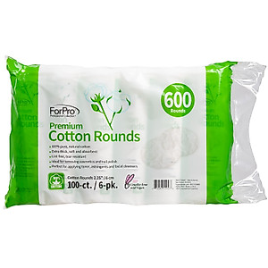 ForPro Professional Collection Premium Cotton Rounds, 100% Cotton, Non-Tearing, Lint-Free, for Cosmetic, Nail, and Personal Use, 2.25", 600-Count (Pack of 6-100 Cotton Rounds)
