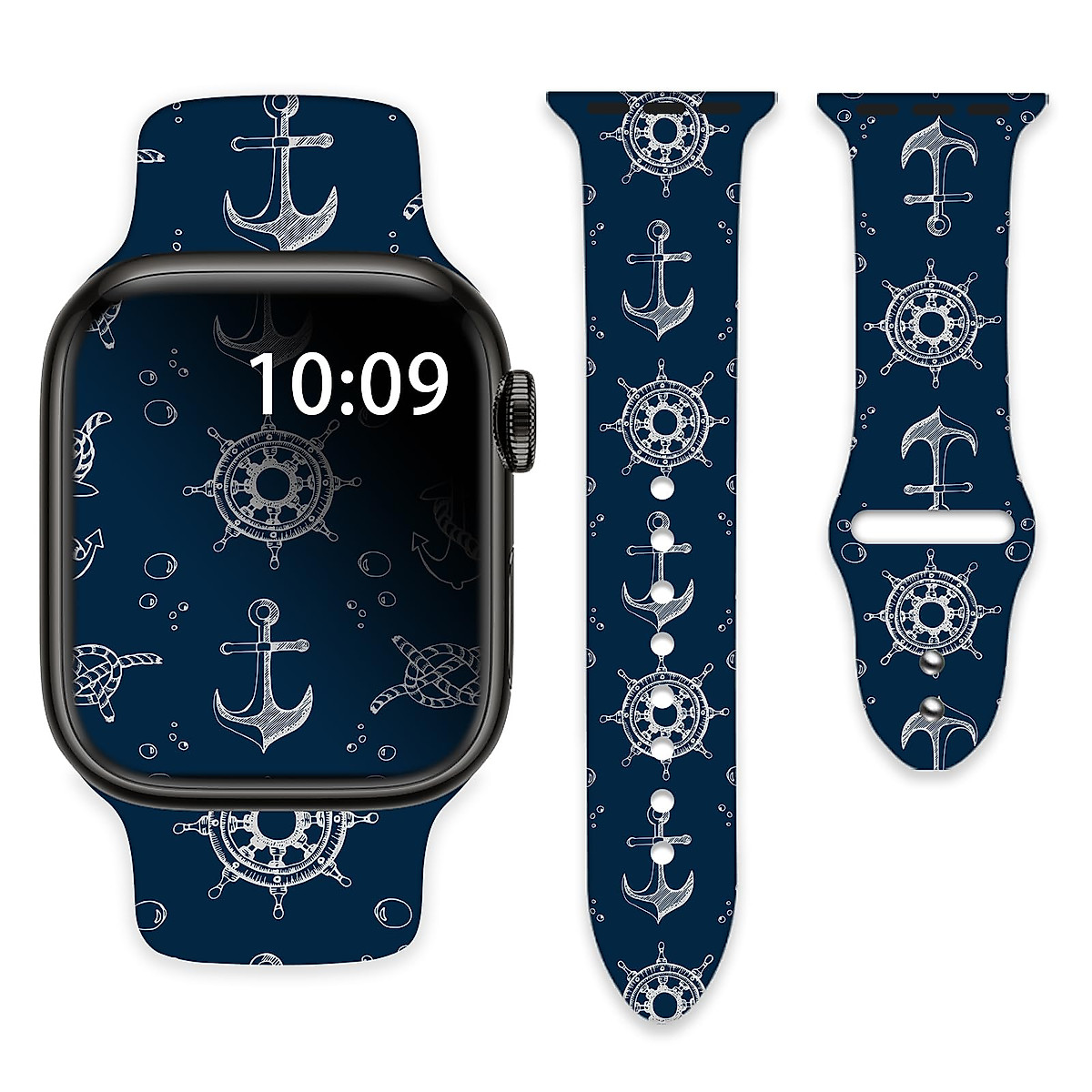 Nautical Theme Blue Anchor Watch Bands Compatible with Apple Watch 38mm 40mm 41mm for Women Men Silicone Wristbands Strap Replacement for IWatch Series SE 8 7 6 5 4 3 2 1