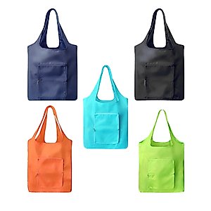 ACBSUSU Foldable reusable grocery bags, eco waterproof shopping bags, food tote bags. Fits in your pocket (5 packs) (Multi-color)