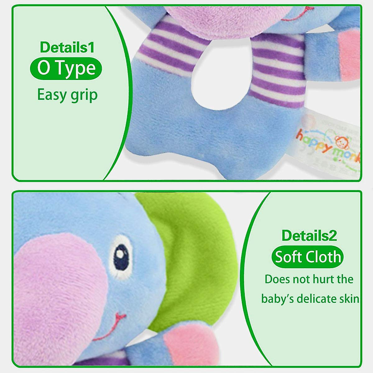 Plush Elephant Soft Rattles Toy for Over 0 Months Newborn Baby Shaker Toy Cartoon Stuffed Animal Ring Rattle