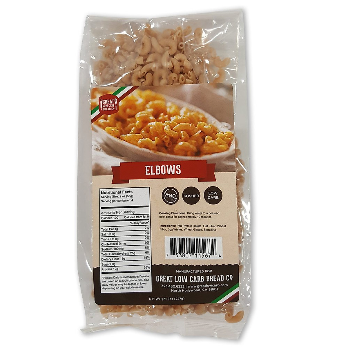 Low Carb Pasta, Great Low Carb Bread Company, 8 oz. (Elbows) (Original Version) (Original Version)