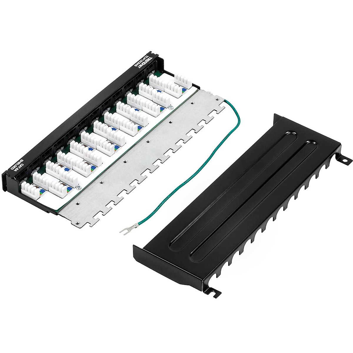 TRENDnet 12-Port Cat6A Shielded Patch Panel, 10G Ready, Cat5e,Cat6,Cat6A Compatible, Metal Housing, Color-Coded Labeling for T568A and T568B Wiring,Cable Management,Wall Mountable, Black,TC-P12C6AS