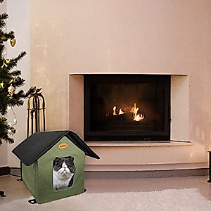 Outdoor Heated Cat House Cat Shelter Outdoor Cat House for Feral Cats with Removable Heating Pad, Waterproof Pet House for Indoor & Outdoor Use