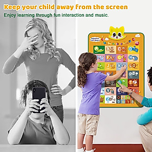 Interactive Alphabet Wall Chart, RenFox Upgraded Double-Sided Electronic Talking ABC & 123 & Animals & Music Poster Early Learning Toys for Toddlers, Preschool Educational Gift for Kids Boys Girls 2+