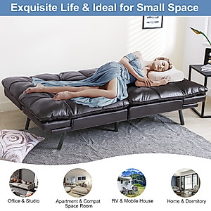 MUUEGM Futon Bed Couch Faux Leather Convertible Sleeper,Memory Foam Modern Love seat with Adjustable Arm&Back,for Living Room,Office,Small Space,Dorm,Apartment Sofabed, Black Sofa-New