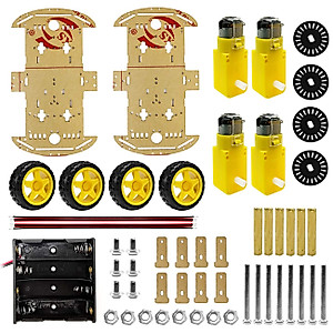 The perseids DIY Robot Smart Car Chassis Kit Educational Toy with Speed Encoder, 4 Wheels and Battery Box for Arduino/Microbit/Raspberry Pi (4 Wheels)