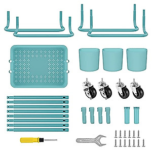 3-Tier Rolling Mobile Utility Cart with Hanging Cups & Hooks & Handle Multifunctional Organizer Storage Trolley Service Cart with Wheels Easy Assembly for Office, Bathroom, Kitchen (Blue)