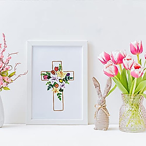 Louise Maelys Cross Lily Pattern Embroidery Starter Kit,Cross Stitch Kits for Adults with Embroidery Hoop Needles Threads Instruction -Easter Jesus