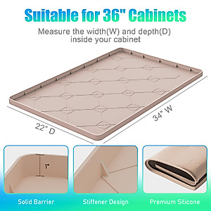 Under Sink Mats for Kitchen Waterproof, 34" × 22" Silicone Under Sink Liner Drip Tray, Cabinet Protector Mat for Drips, Leaks, Spills, Fits 36'' Standard Bathroom Cabinets
