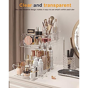 MHHA 2 Tier Clear Under Bathroom Sink Organizers and Storage, Medicine Cabinet Organizer with Dividers,Pull Out Kitchen Pantry Shelf Cupboard Closet Vanity Organization Bins