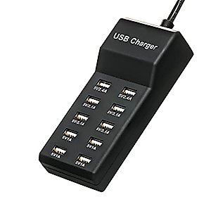Wyssay USB Charger,5V 10A(50W) USB Charging Station with 10-Port Family-Sized Smart USB Ports for Multiple Devices Smart Phone Tablet Laptop Computer Black