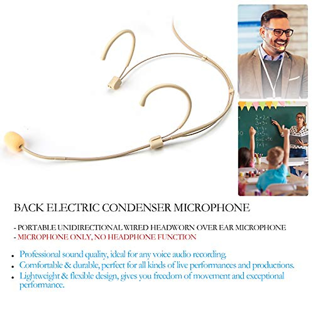 Sujeetec Headset Microphone Discreet Dual Ear Hook Headworn mic fits Shure Wireless Body Pack Transmitters for Lectures, Live Performance, Theater, Podcasts with Windscreens & Rugged Storage Case