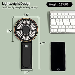 TUNISE Portable Handheld Fan, Portable Fan Rechargeable, 4000mAh, 180° Adjustable, 6 Speed Wind, Display Electricity in Real Time, USB Rechargeable Foldable Fan, Quiet Personal Fan with Power Bank