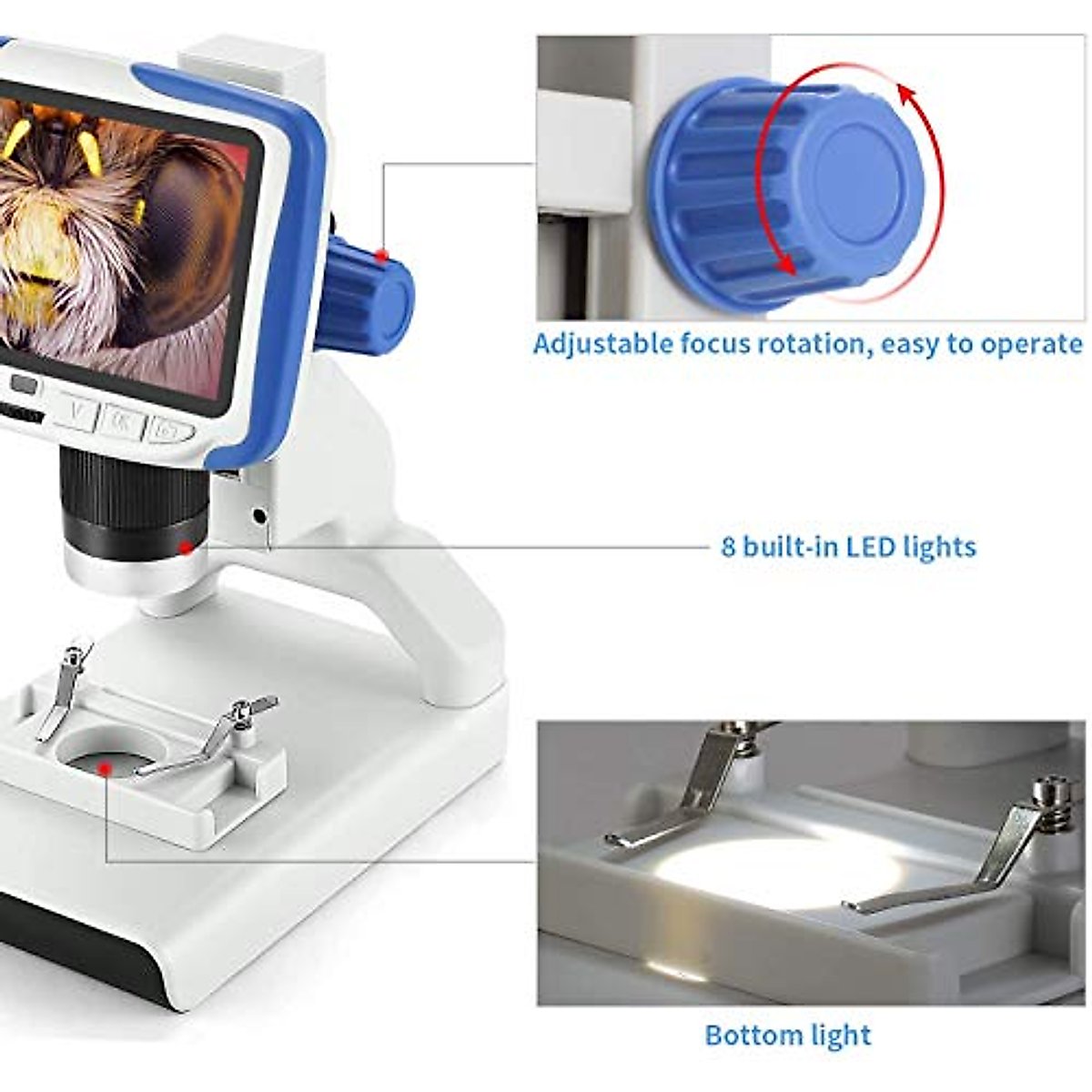 Andonstar AD205 Digital Microscope 200X Magnification USB LCD Microscope for Children, Student, Hobbyist DIY, with Slides Kit School Lab Fun&Educational Plant Insect Specimen Slides Observation