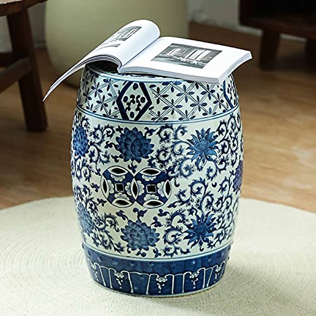 XARONF Ceramic Garden Pier, Tea Room Drum Stool, Dressing Stool, Neo-Classical Drum Pier, Shoe Changing Stool in The Hall.