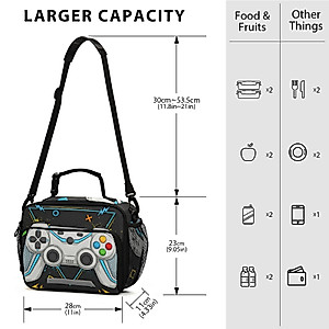 KOCOART Joystick Game Console Lunch Bag for Women Men Controller Insulated Cooler Tote Bag with Adjustable Shoulder Strap Large Capacity Reusable Leakproof Picnic Lunch Box Outdoor for Adult Office