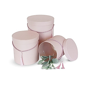 UNIKPACKAGING Premium Quality Round Flower Box, with Tassel, Gift Boxes for Luxury Flower and Gift Arrangements, Set of 3 pcs (Pink)