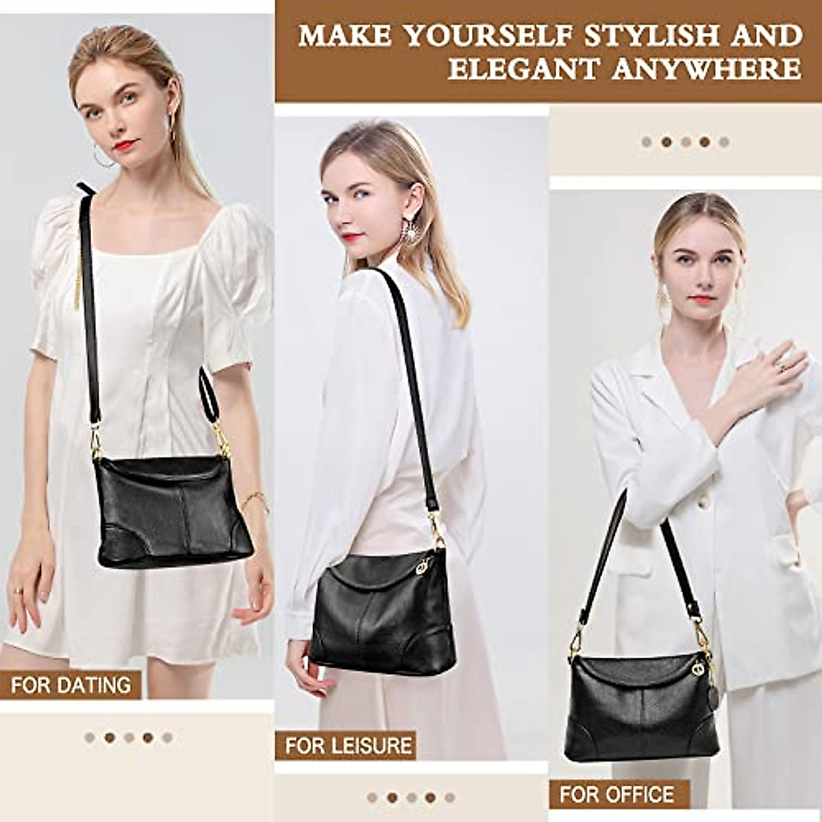 HUANLANG Crossbody purses for Women Trendy Designer Cross Body bag purses Ladies PU Leather Shoulder Bag Fashion Black Crossbody Handbags for Travel Holiday Office Daily Party Casual