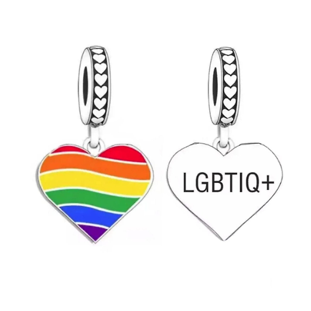 Pride Rainbow Heart LGBTIQ+ 925 Sterling Silver Charms Beads Pendants for Pandora Bracelets & Necklaces Etc