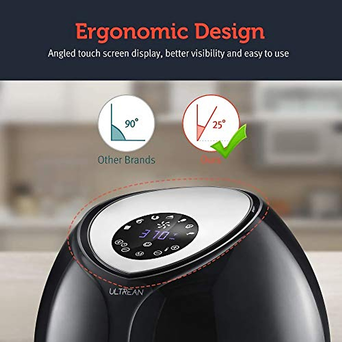 Ultrean Air Fryer 6 Quart , Large Family Size Electric Hot Airfryer XL Oven Oilless Cooker with 7 Presets, LCD Digital Touch Screen and Nonstick Detachable Basket,UL Certified,1700W (Black)