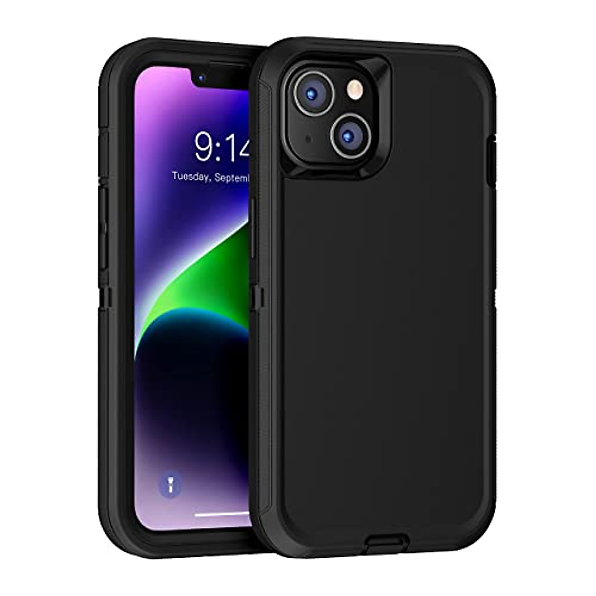 MXX Heavy Duty Case for iPhone 14, with Tempered Glass Screen Protector,Camera Lens Protector 3-Layer Full Body Protection Cover Shockproof DustProof, 6.1 inch 2022 (Black)