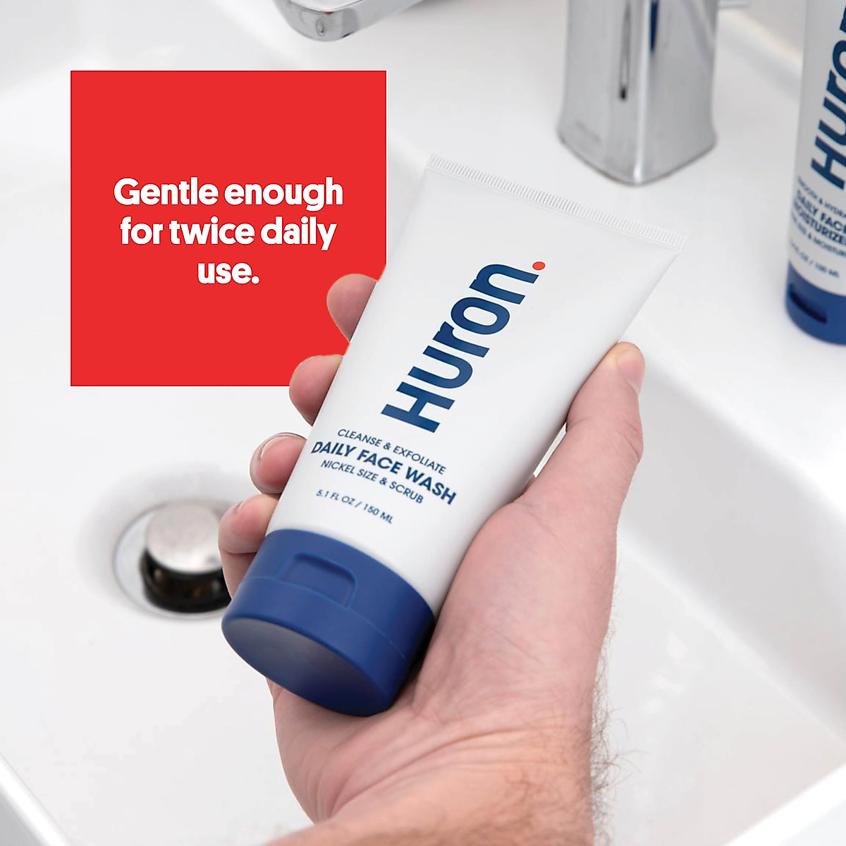 Huron Men’s Face Wash - Daily Deep Facial Cleanser & Mild Exfoliator - Cleans, Conditions, & Hydrates Skin - Subtle Energizing Scent - Vegan, Sulfate-Free - 5.1 Oz (2 Pack)