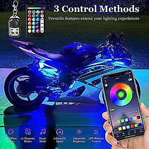 12PCS Motorcycle LED Underglow Kit, icicar Motorcycle Lights App Control Music Sync LED Motorcycle Lights Brake Feature Waterproof Dual Remote Motorcycle Underglow LED Light Kit for UTV ATV Golf Cart