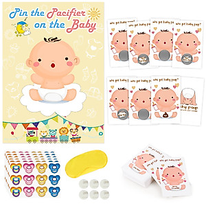 Hooqict Pin The Pacifier On The Baby Game with Baby Shower Scratch Off Game Girls Boys Baby Shower Games Party Favors Gender Reveal Party Supplies