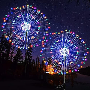 JJGoo Solar Garden Lights Solar Firework Lights, 2 Pack 120 LEDs 2 Lighting Modes Waterproof Solar String Light for Garden Patio Walkway Pathway Party Wedding Decorative - Colorful
