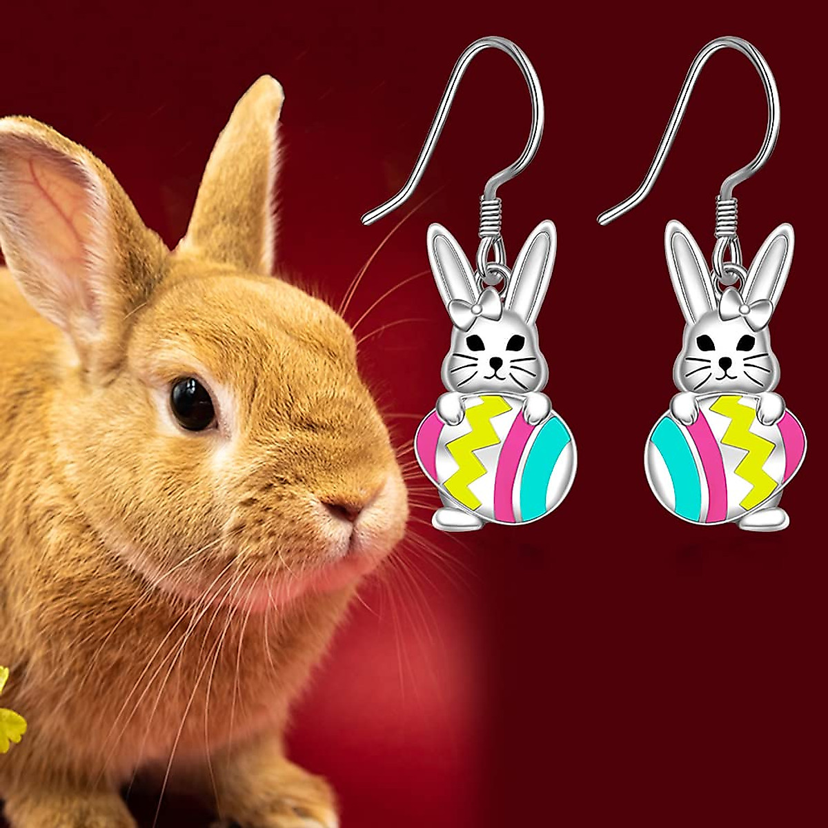 Easter Earrings for Women Easter Bunny Earrings Egg Dangle Sterling Silver Easter Bunnies Gifts