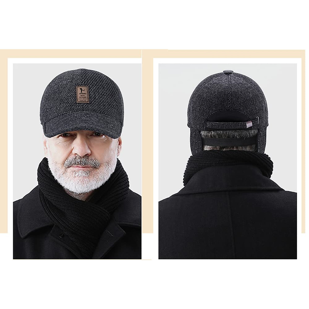 EDIKO Winter Hats for Men Baseball Cap Warm Dad Caps with Earflaps Adjustable Black