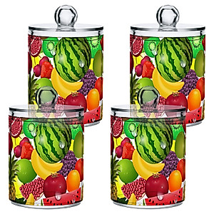 Fruits 2 Pack Qtip Holder Organizer Dispenser Plastic Bathroom Jars Storage Containers with Lids Clear Jars for Hair Accessories