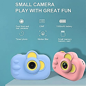 BOTEGRA Kids Camera, Portable Dual Front Rear Lens Smart Filter Sticker Children Digital Video Camera with Hand Strap Lanyard for Traveling(Pink)