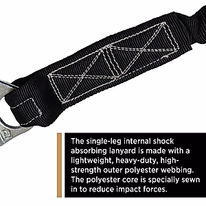 AFP 6 FT Single Leg Internal Shock Absorbing Safety Lanyard with Dual Snap Hooks