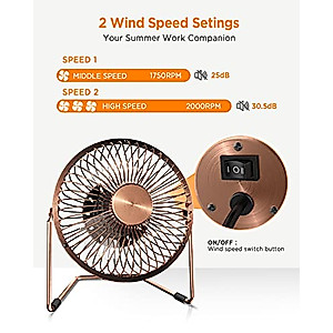 EasyAcc 6 Inch USB Desk Fan,Small and Quiet,Powerful USB Powered Portable Fan,Strong Airflow,Mini Metal USB Fan,360°Rotation,Personal Cooling Fan with 2 Speed for Home Office,Bronze(USB POWERED ONLY)
